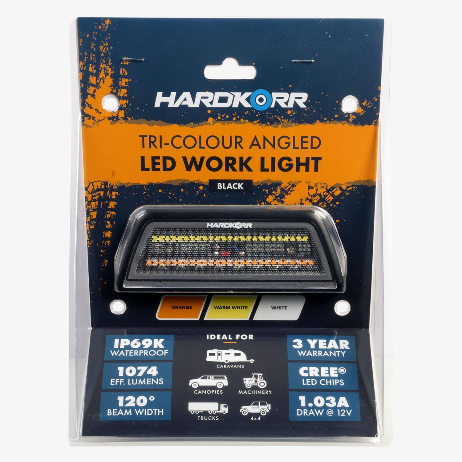 Hardkorr XDW Series Tri-Colour 45° Angled LED Work Light | Black