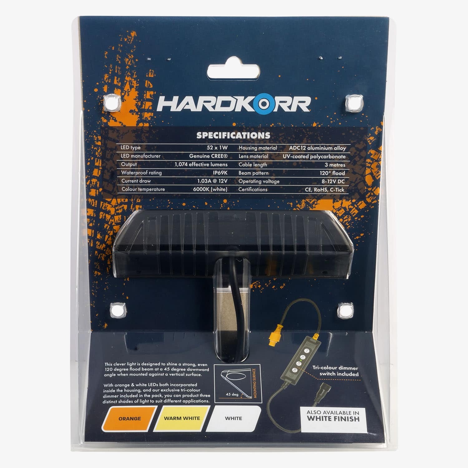 Hardkorr XDW Series Tri-Colour 45° Angled LED Work Light | Black